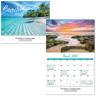 #55006 Beaches Stapled Wall Calendar - Hit Promotional Products