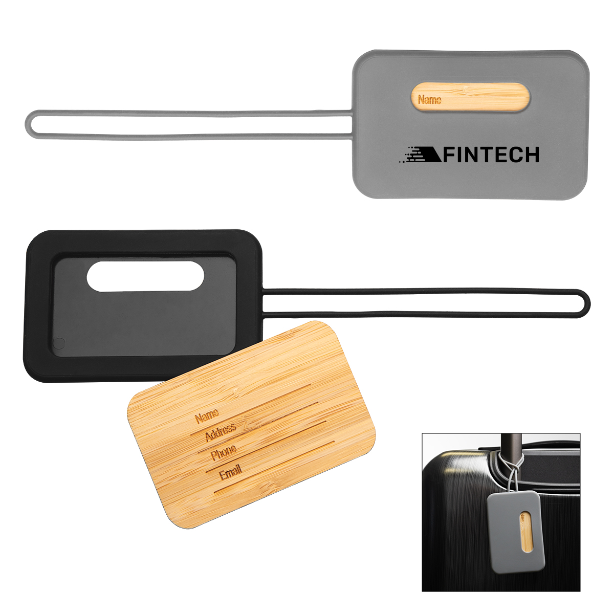 #9755 First Class Bamboo & Silicone Luggage Tag - Hit Promotional Products